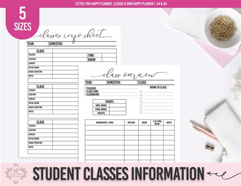 Class Information Sheet Class Overview Semester Overview Collage Classes List Etsy