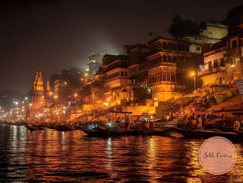 Hindu Digital Art Varanasi Ghats Nights Ganga Aarti Hinduism Wall Decor Hindu Wallpaper Indian