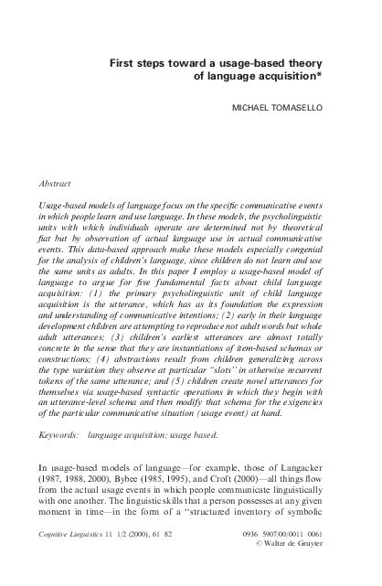 pdf first steps toward a usage based theory of language acquisition