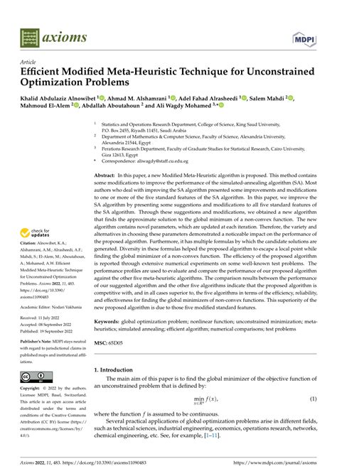 pdf efficient modified meta heuristic technique for unconstrained
