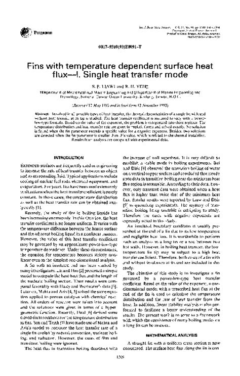 Pdf Fins With Temperature Dependent Surface Heat Flux—i Single Heat Transfer Mode