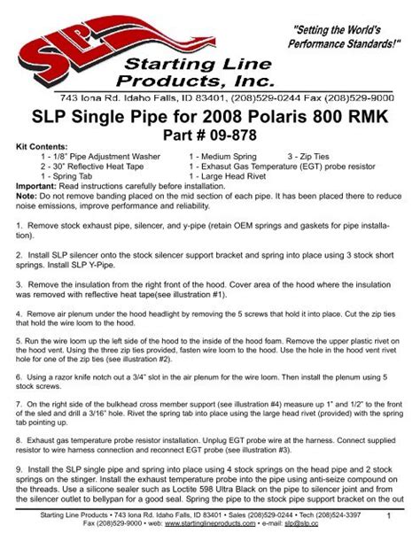 Slp Single Pipe For 2008 Polaris 800 Rmk Hi Performance