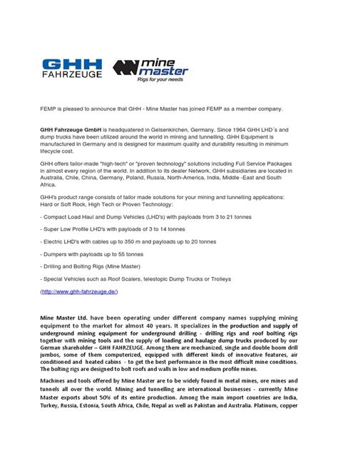 Ghh Fahrzeuge Gmbh Is Headquatered In Gelsenkirchen Germany Since 1964 Ghh Lhd S And Pdf