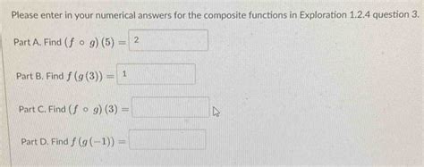 please enter in your numerical answers for the composite functions in