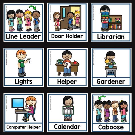 A Collection Of Classroom Helper Clipart Images Including Roles Like Line Leader Door Holder