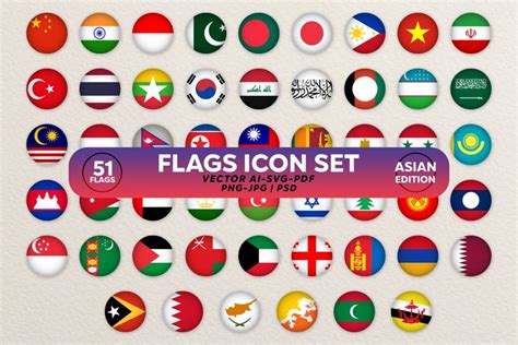 Asia Flag Icons Circled National Asian Flags Svg Bundle