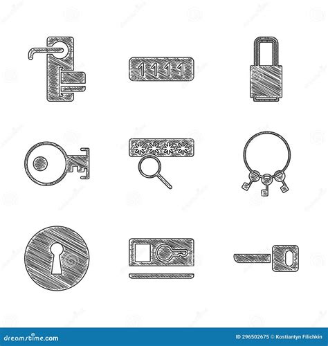 Set Password Protection Key Card Bunch Of Keys Keyhole Lock And Digital Door Lock Icon