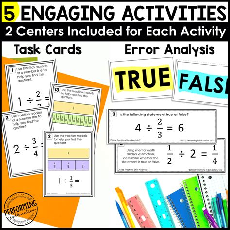 5th grade math centers divide fractions and mixed numbers