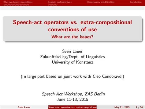 Pdf Speech Act Operators Vs Extra Compositional Conventions Of Use