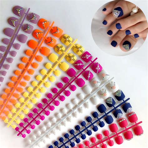 인공 무광택 발가락 인조 손톱 팁 진한 파란색검정색흰색 발 인조 손톱 매니큐어 아트 장식 발톱 미용 도구 24 개붙이는 네일 Aliexpress