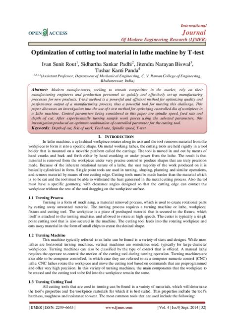 pdf optimization of cutting tool material in lathe machine by t test