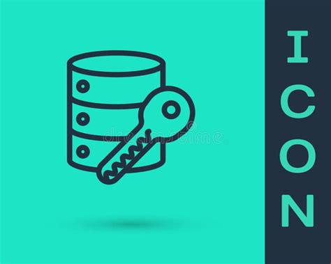 Black Line Server Security With Key Icon Isolated On Green Background
