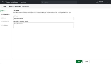 step 2 specify restore job name veeam data cloud