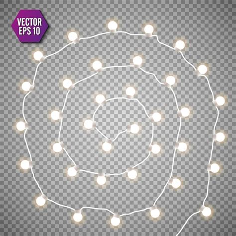 투명 한 배경에 고립 된 크리스마스 조명 크리스마스 빛나는 갈 랜드 벡터 일러스트 레이 션의 집합 프리미엄 벡터