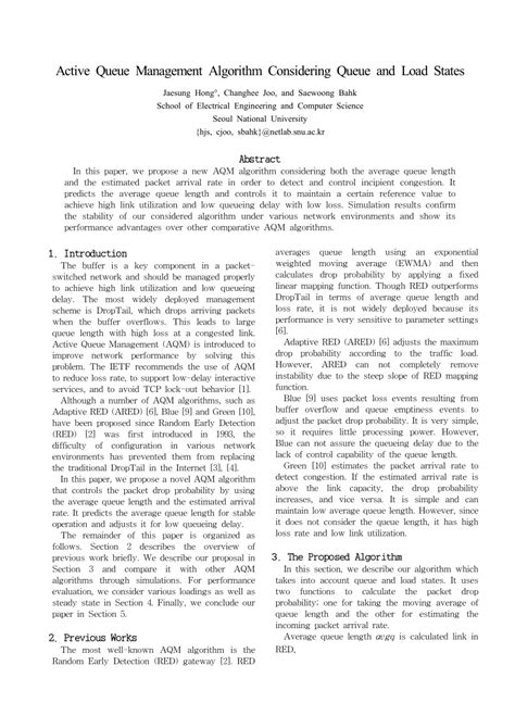 Pdf Active Queue Management Algorithm Considering Queue And Load States