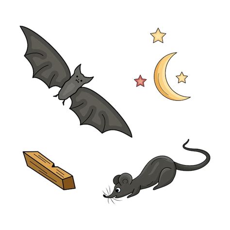 Premium Vector Gray Mouse And Bat Vector Illustration Moon Month