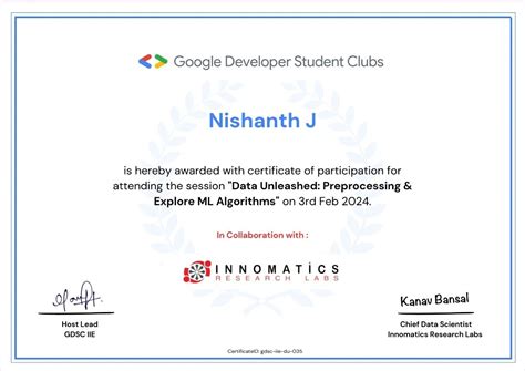 Nishanth J On Linkedin Sairaminstitutions Sairamengg Gdsc Ml