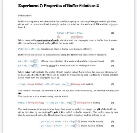 Solved Experiment Properties Of Buffer Solutions Chegg