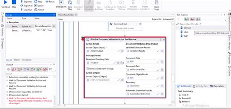Wait For Document Validation Action And Resume Object Reference Not