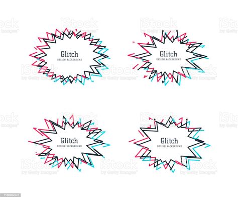 글리치 왜곡 프레임 테두리 또는 이상으로 사용할 수 있는 성화상 무성 음성 거품의 벡터 집합입니다 디자인 포스터 배너 브로셔 엽서 0명에 대한 스톡 벡터 아트 및 기타