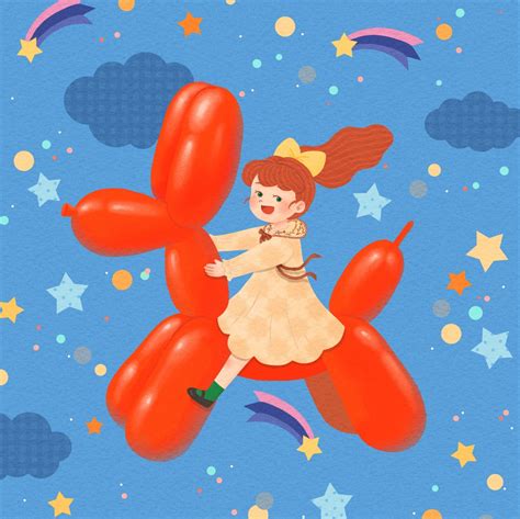 강아지 풍선타고 하늘을 슝슝 일러스트 포트폴리오 크몽