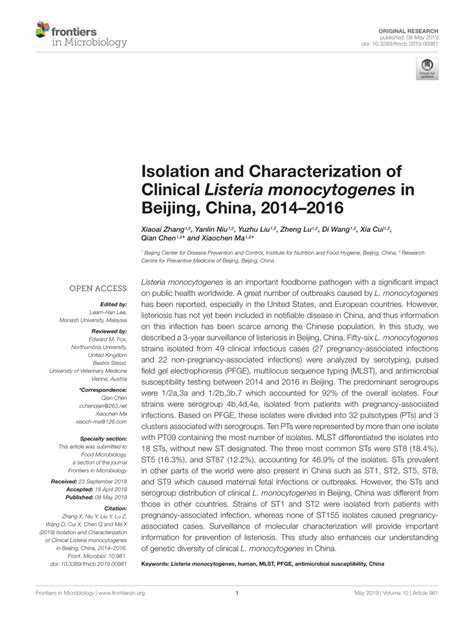 Pdf Isolation And Characterization Of Clinical Listeria Monocytogenes