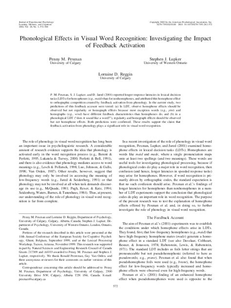 Pdf Phonological Effects In Visual Word Recognition Investigating The Impact Of Feedback