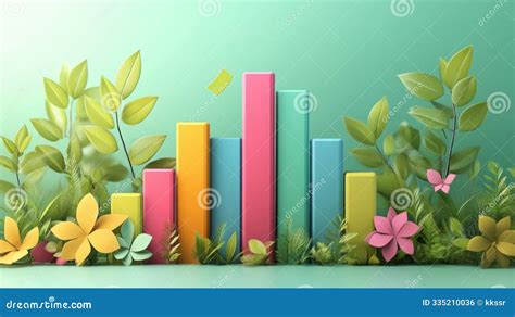 Colorful Data Chart A Vibrant Bar Graph Illustrating Data Growth Alongside A Stylish Plant