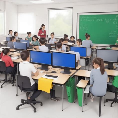 Premium Photo Classroom With Students Computers And A Teacher