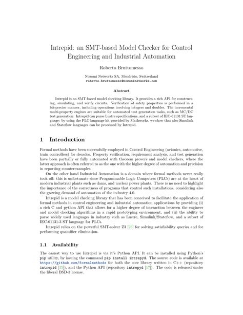 pdf intrepid an smt based model checker for control engineering and