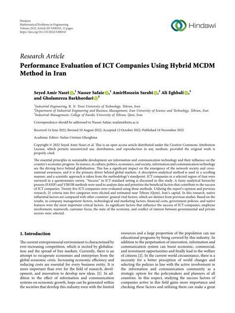 Pdf Performance Evaluation Of Ict Companies Using Hybrid Mcdm Method In Iran