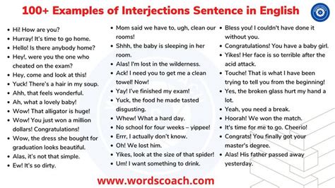 Interjection Examples Sentences Interjection Examples Sentences