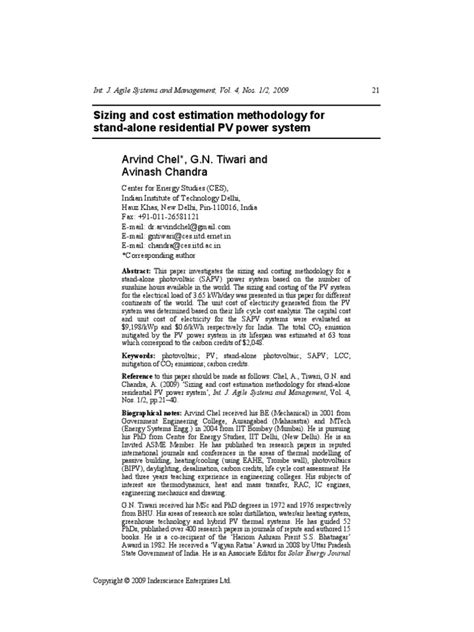 sizing and cost estimation methodology for stand alone residential pv