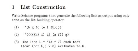 Solved 1 List Construction Write Scheme Programs That
