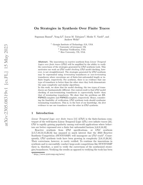 Pdf On Strategies In Synthesis Over Finite Traces