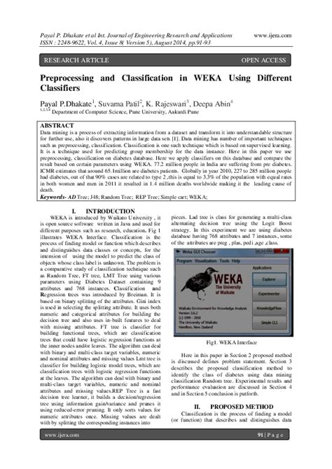 Pdf Preprocessing And Classification In Weka Using Different