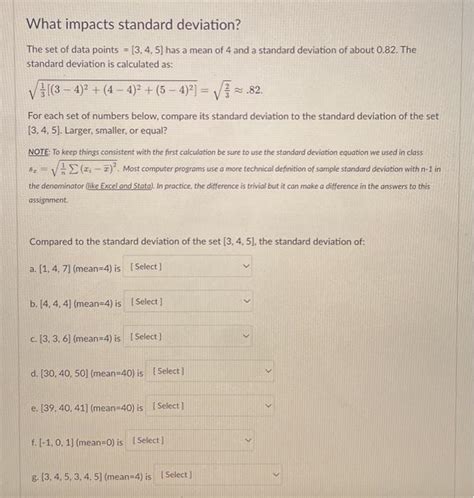 Solved What Impacts Standard Deviation The Set Of Data Chegg Com