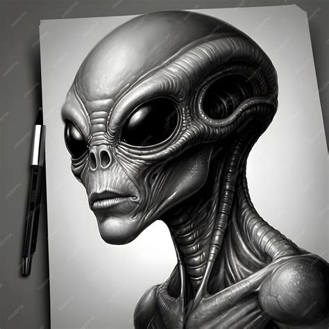Realistic Grey Alien Drawing Portraits Premium Ai Generated Image