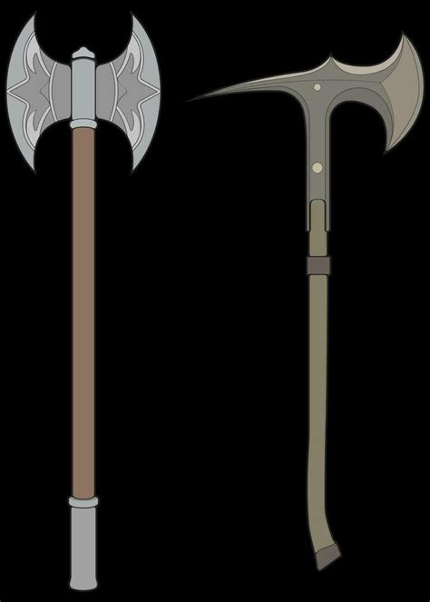 Set Of Fullcolor Medieval Axe Vector Weapon Vector Hand Drawn
