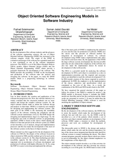 Pdf Object Oriented Software Engineering Models In Software Industry