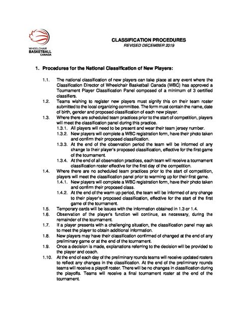 Classification Procedures English December 2019 Wheelchair Basketball