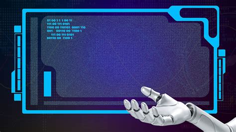 Hud Ui 표시 화면의 빈 공간을 보여주는 로봇 손 미래 지향적 인 가상 화면 프레임입니다 Hud 미래 지향적 인 사용자