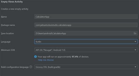 how to create a simple calculator app on android using kotlin