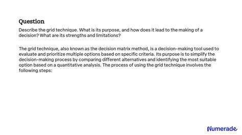 Solved Describe The Grid Technique What Is Its Purpose And How Does