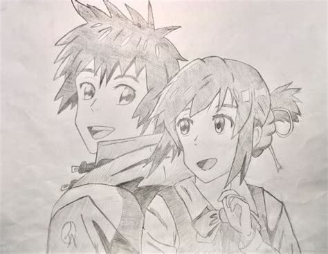 Taki And Mitsuha Anime Sketches Art