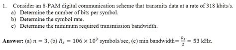 1 Consider An 8 Pam Digital Communication Scheme That Transmits Data At A Rate Of 318 Kbitss