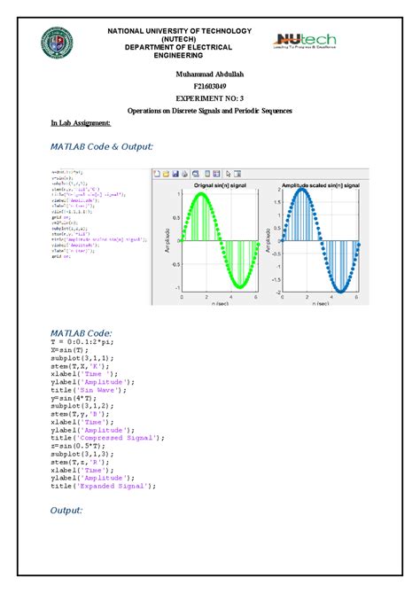 DSP Lab Operations On Discrete Signals And Periodic Sequences NUTECH DEPARTMENT OF