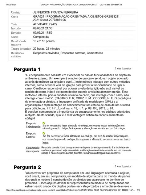 ProgramaÇÃo Orientada A Objetos Atividade 2 Pdf Classe Programação