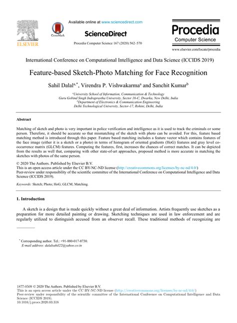 Pdf Feature Based Sketch Photo Matching For Face Recognition