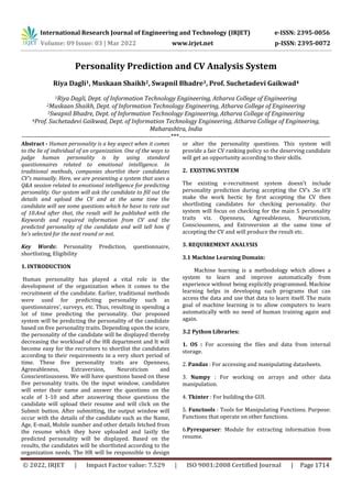 Personality Prediction And CV Analysis System PDF